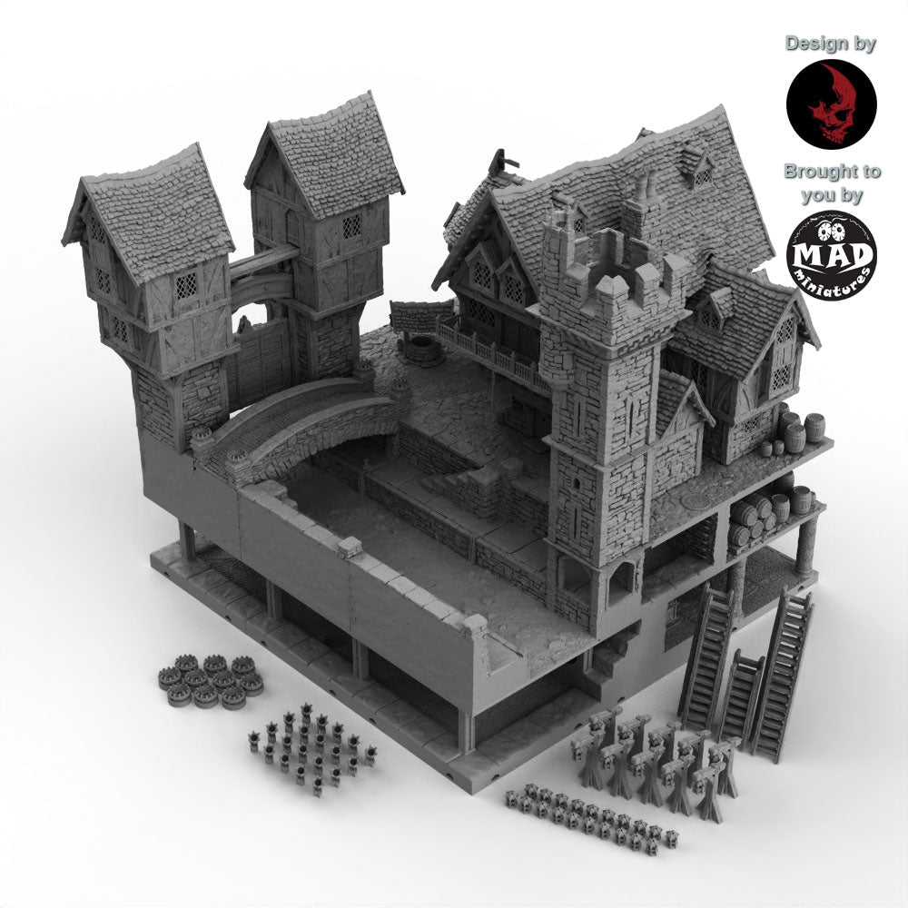 Helwick TERRABLOK B – 2×2' Canal Terrain Set with Tavern – Mad Miniatures